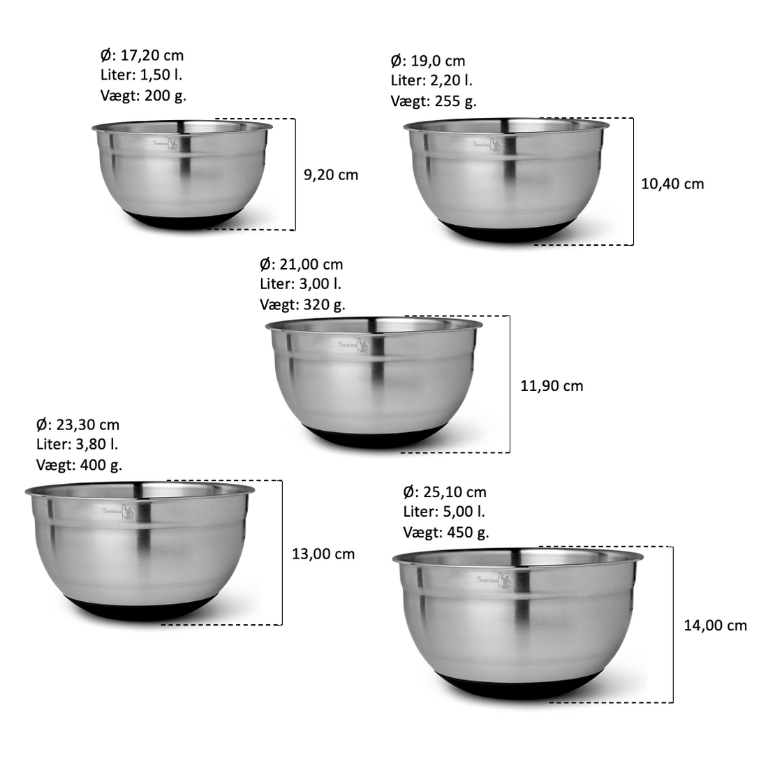 Skålsæt med 5 skåle og låg - GRATIS FRAGT - Sumisu.dk
